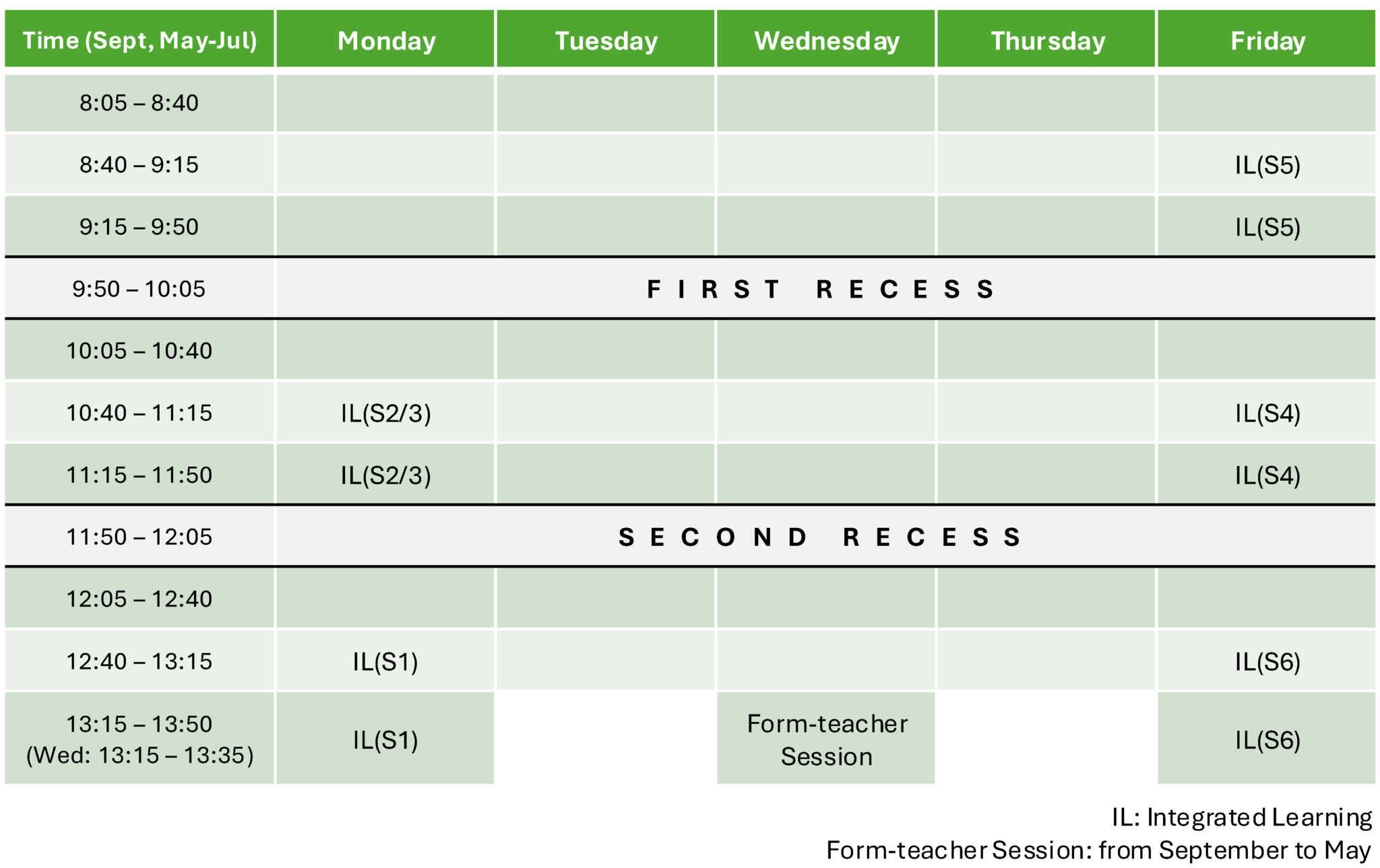 School Timetable – St. Joseph's College